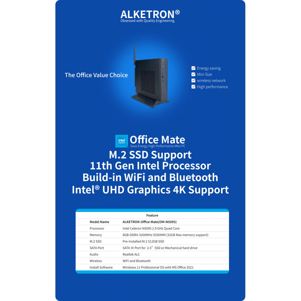 Intel N5095 Core 11th Gen - Desktop Mini PC(Student Edition)